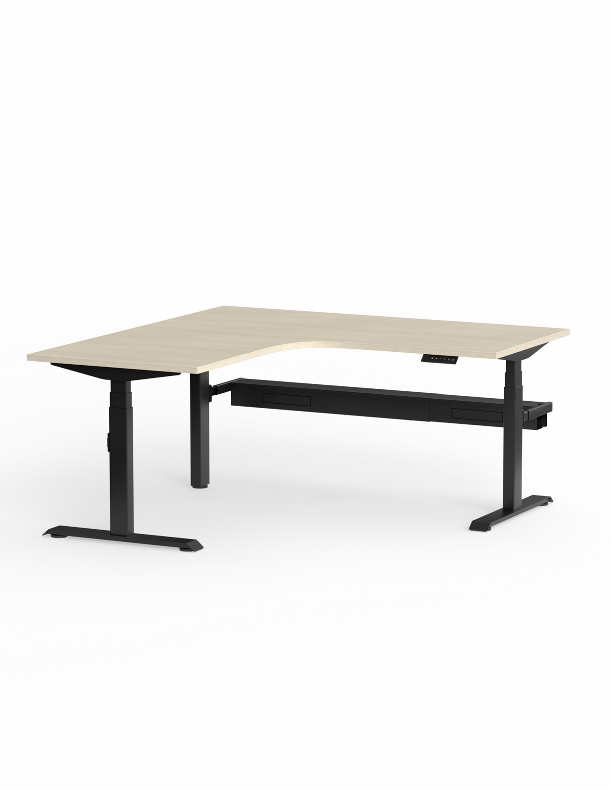 Klass 90° Ergonomic Desk - Left Hand Return - Black Frame Nordic Maple ...