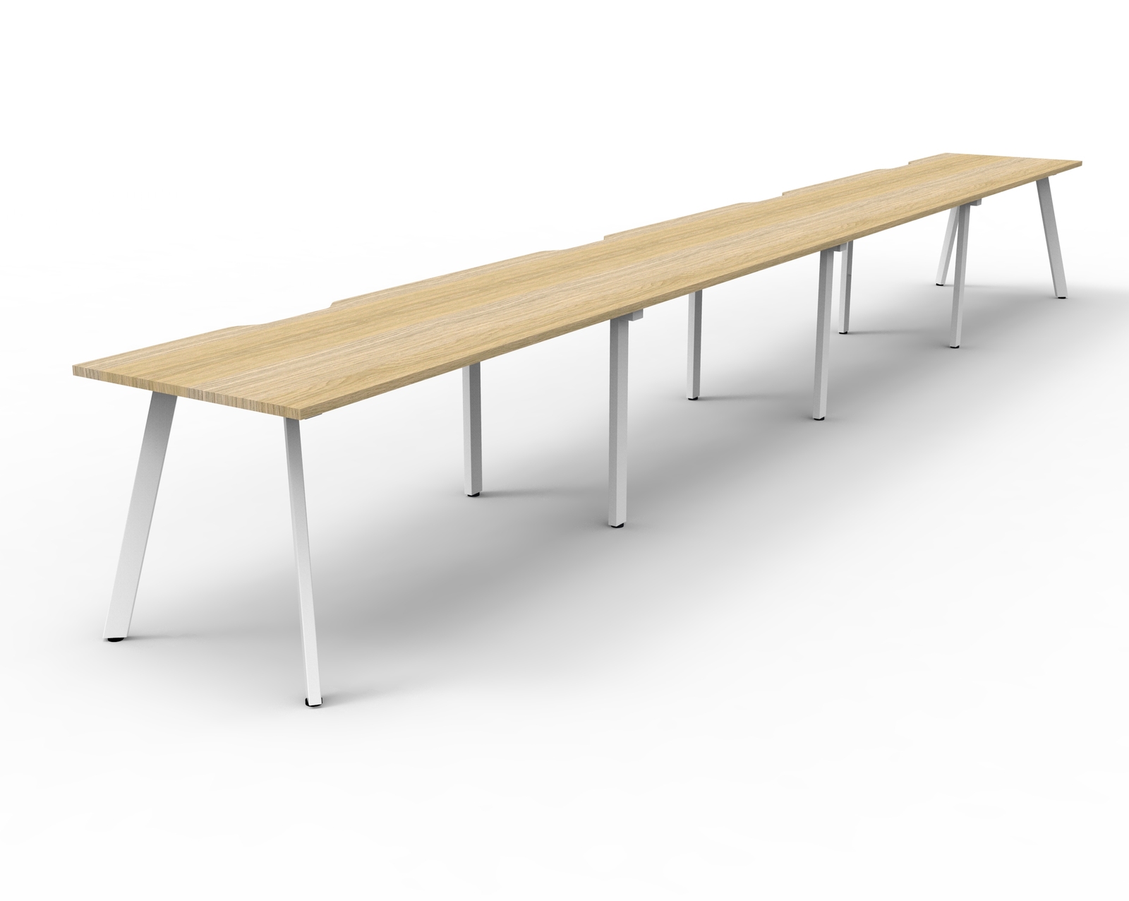 Eternity 4 Person Single Sided Desk | White Frame & Oak Top