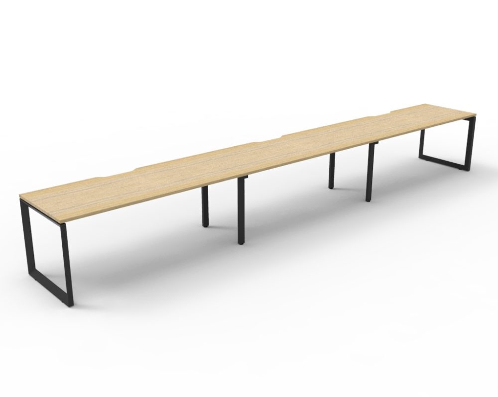 Deluxe Rapid Infinity 3 Person Desk - Black Frame & Oak Top